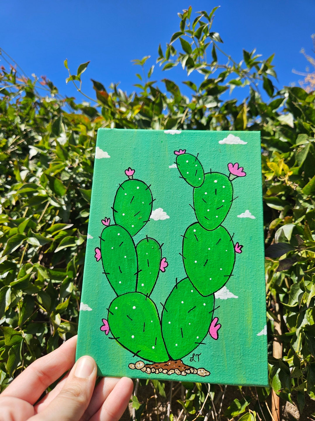Spring Has Sprung 5x7 Inch Acrylic Canvas Painting. Desert Cactus Art ...