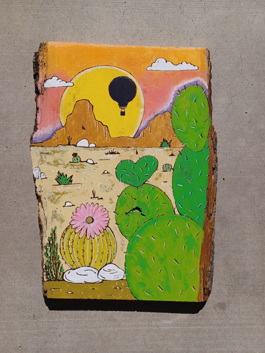 Desert Sky 13x9 Natural Wood Painting. Arizona Sonroan Desert Inspired ...