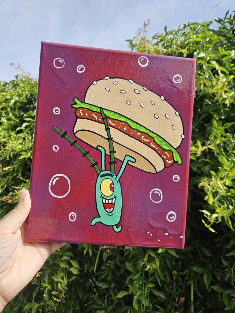 Burger Thief 8x10inch Handpainted Canvas. 90s Nostalgia Cartoon ...