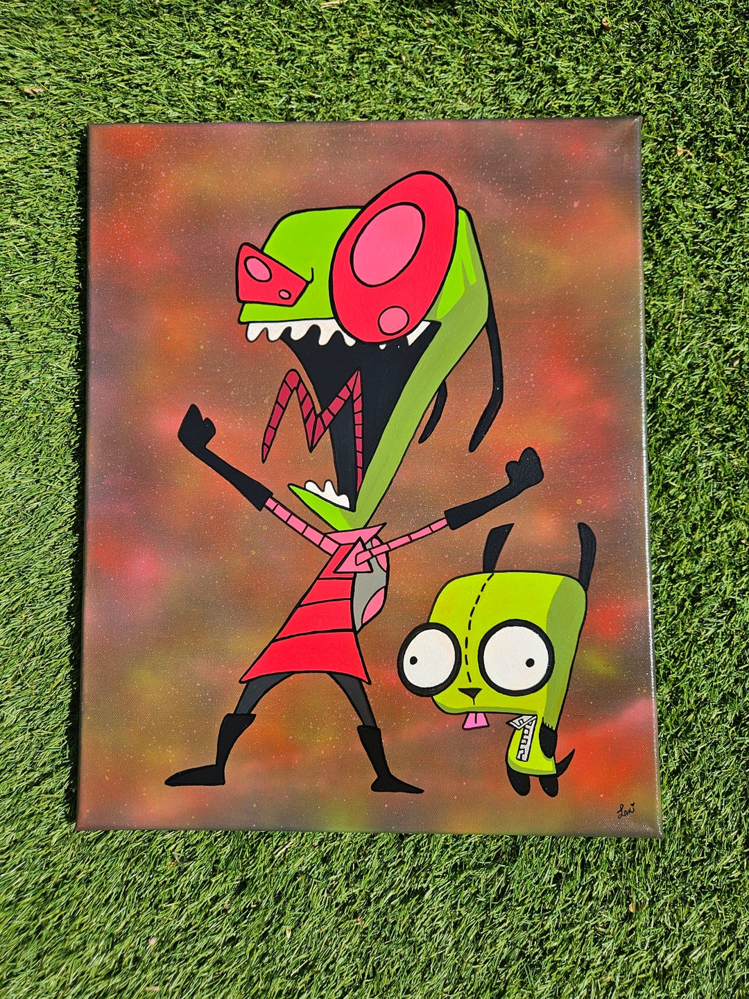 Alien Invaders 16x20 Acrylic Canvas Painting. 90s Nostalgia Cartoon ...
