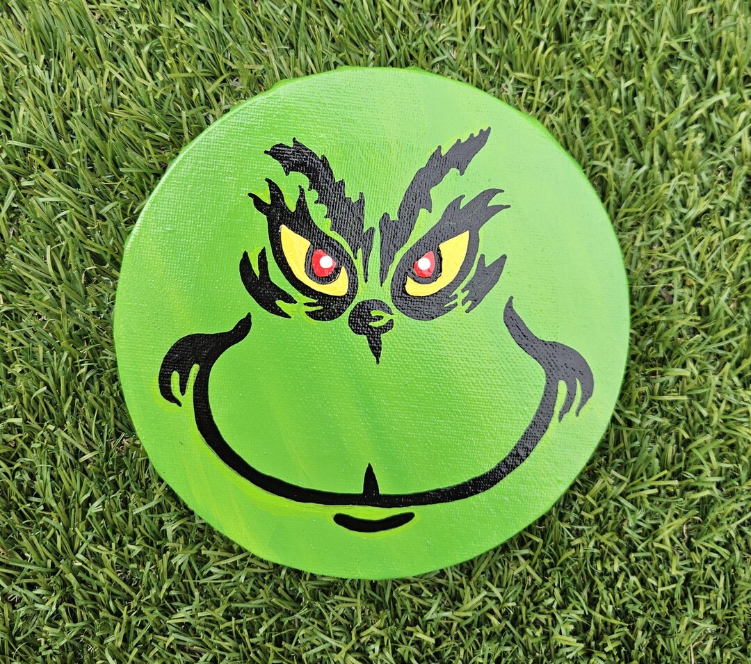Green Meanie 6inch Round Handpainted Canvas. Holiday Nostalgia Cartoon ...