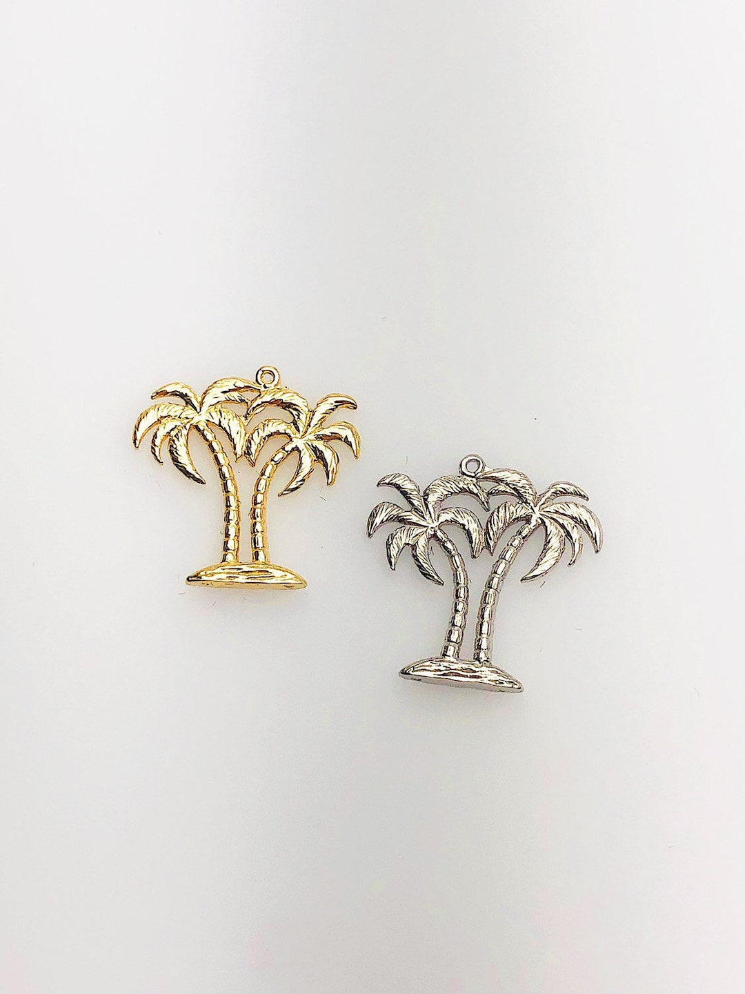 14K Solid Gold Palm Trees Charm W/ Ring, 18.0x18.5mm, Made in USA (L ...