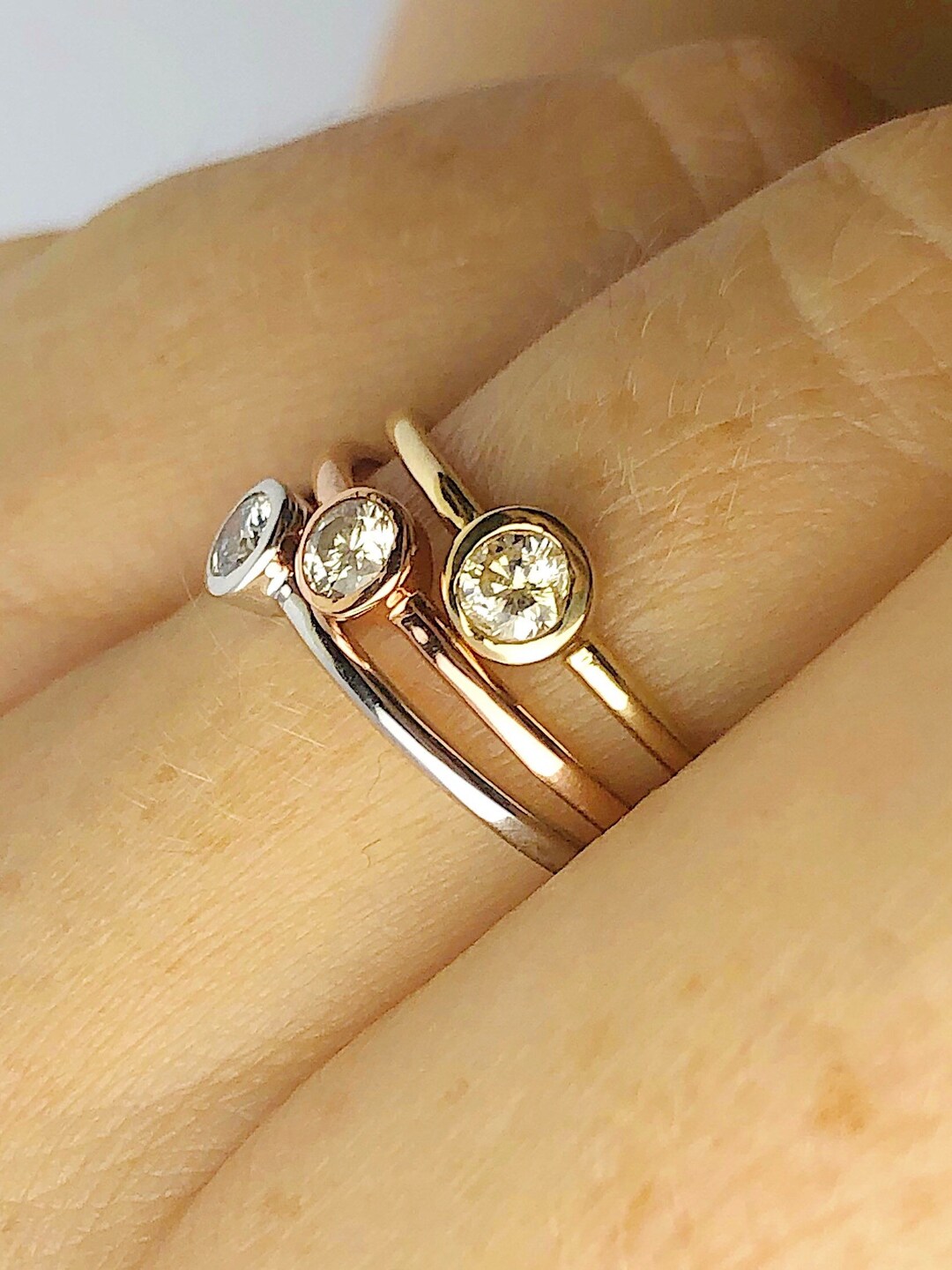 14K Diamond Stacker Rings - Yellow Gold, Rose Gold & White Gold - US ...