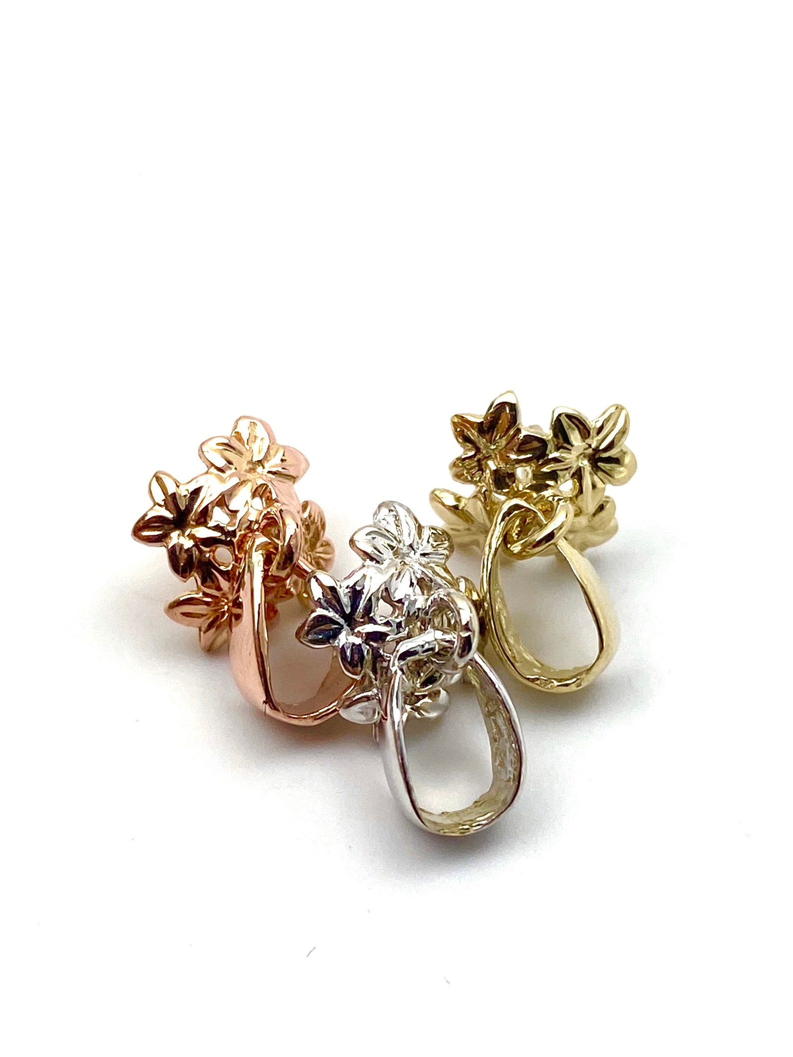 14K Solid White Gold Yellow Gold and Rose Gold Flower Bail - Etsy