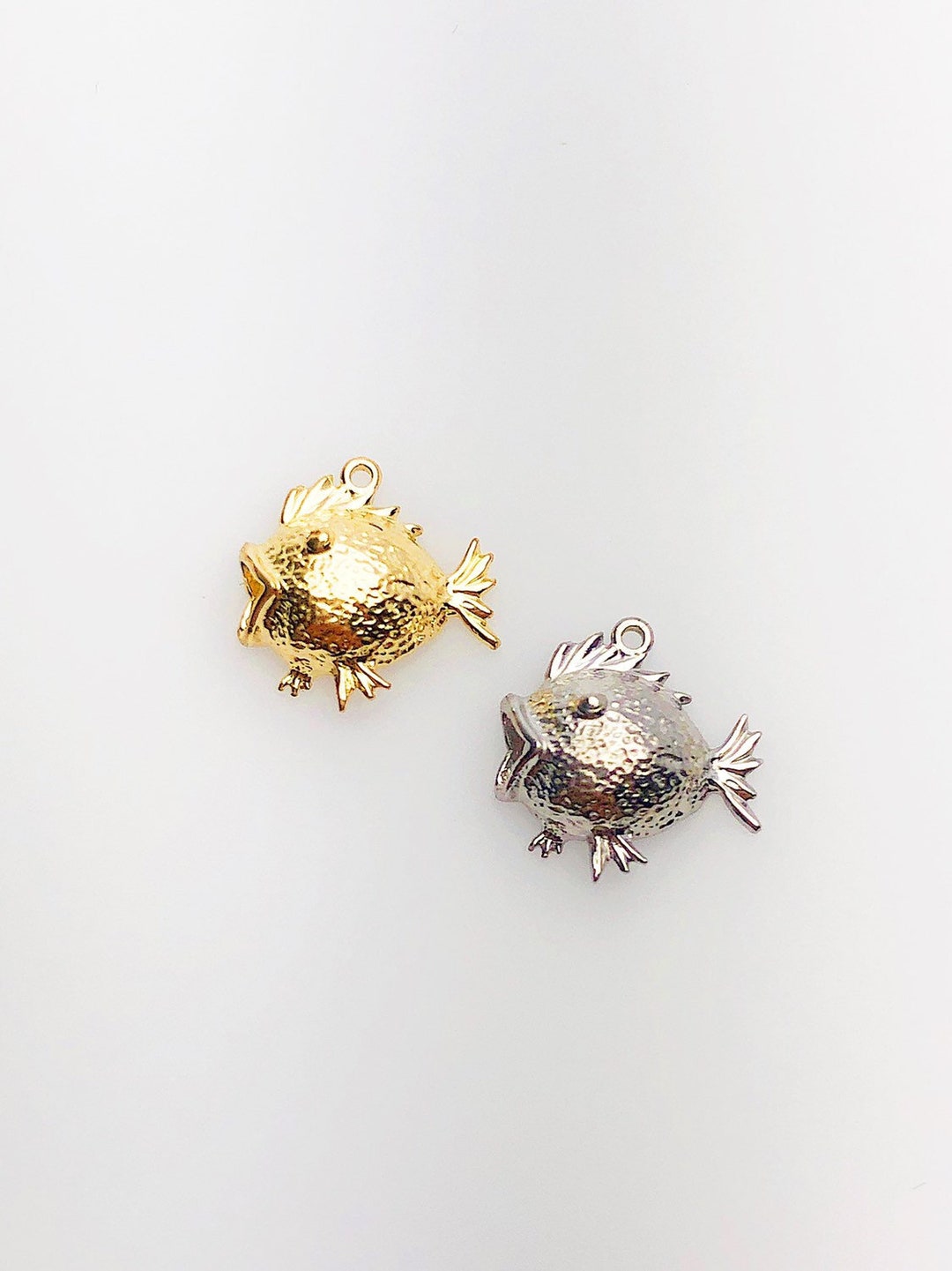 14K Solid Gold Puffer Fish Charm W/ Ring, 10.7x10.5mm, Made in USA (L ...