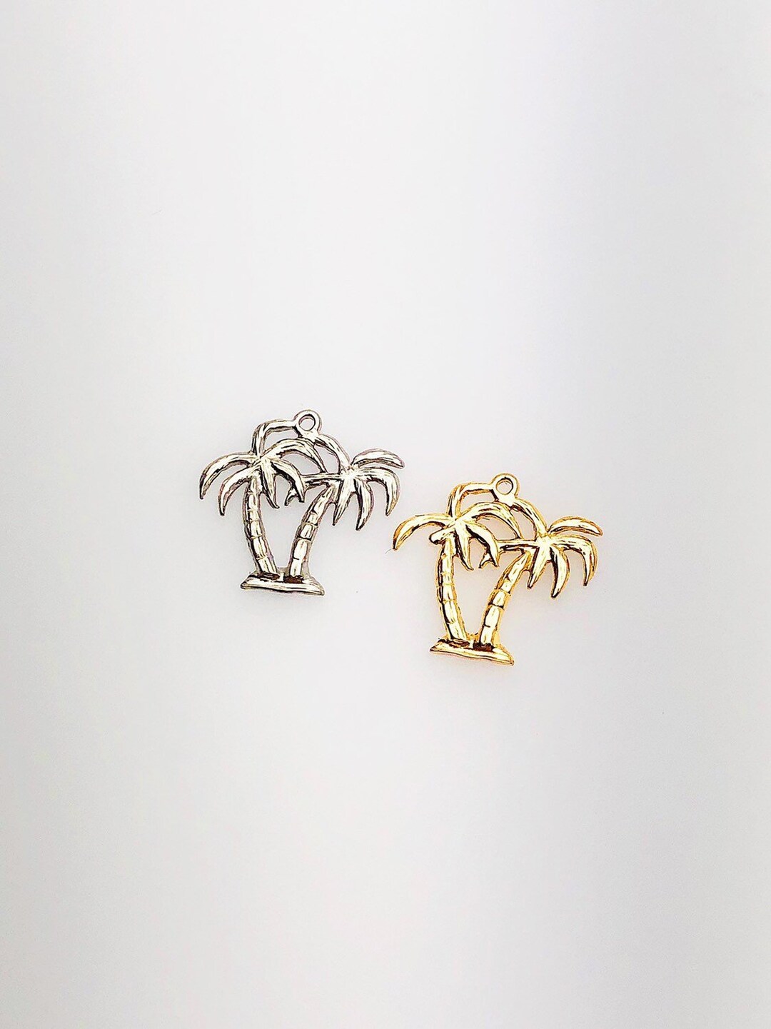 14K Solid Gold Palm Trees Charm W/ Ring, 11.9x12.2mm, Made in USA (L-13 ...