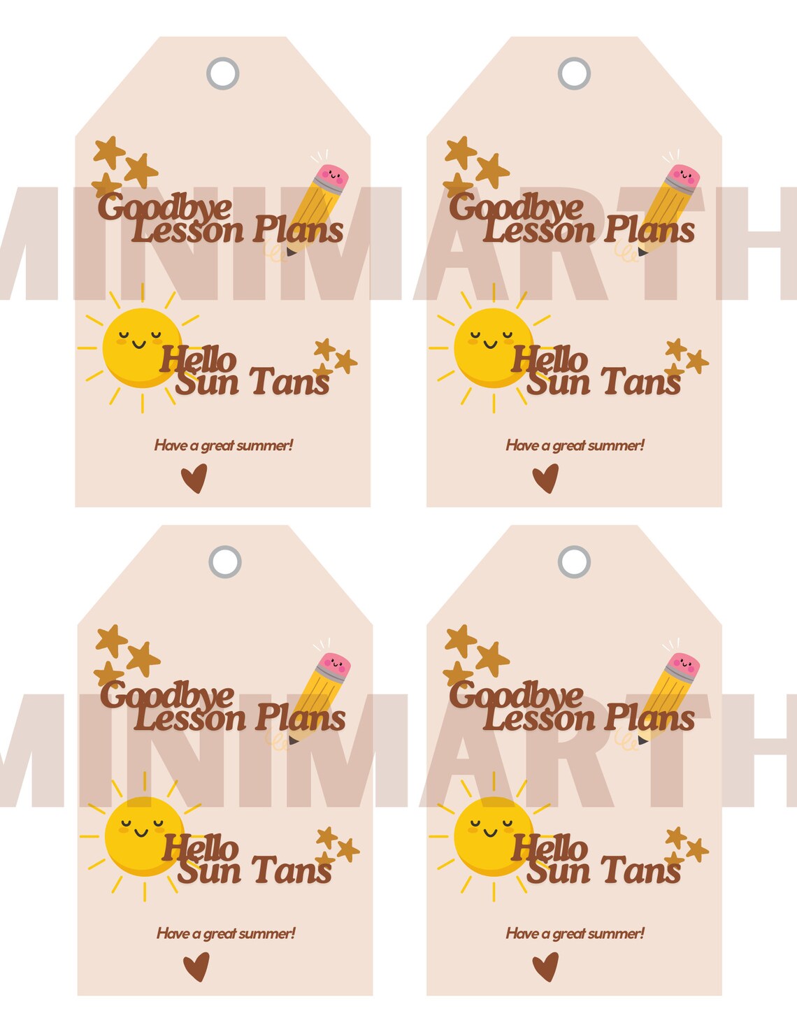 Goodbye Lesson Plans, Hello Sun Tans End of Year or Summer Gift Tag for ...