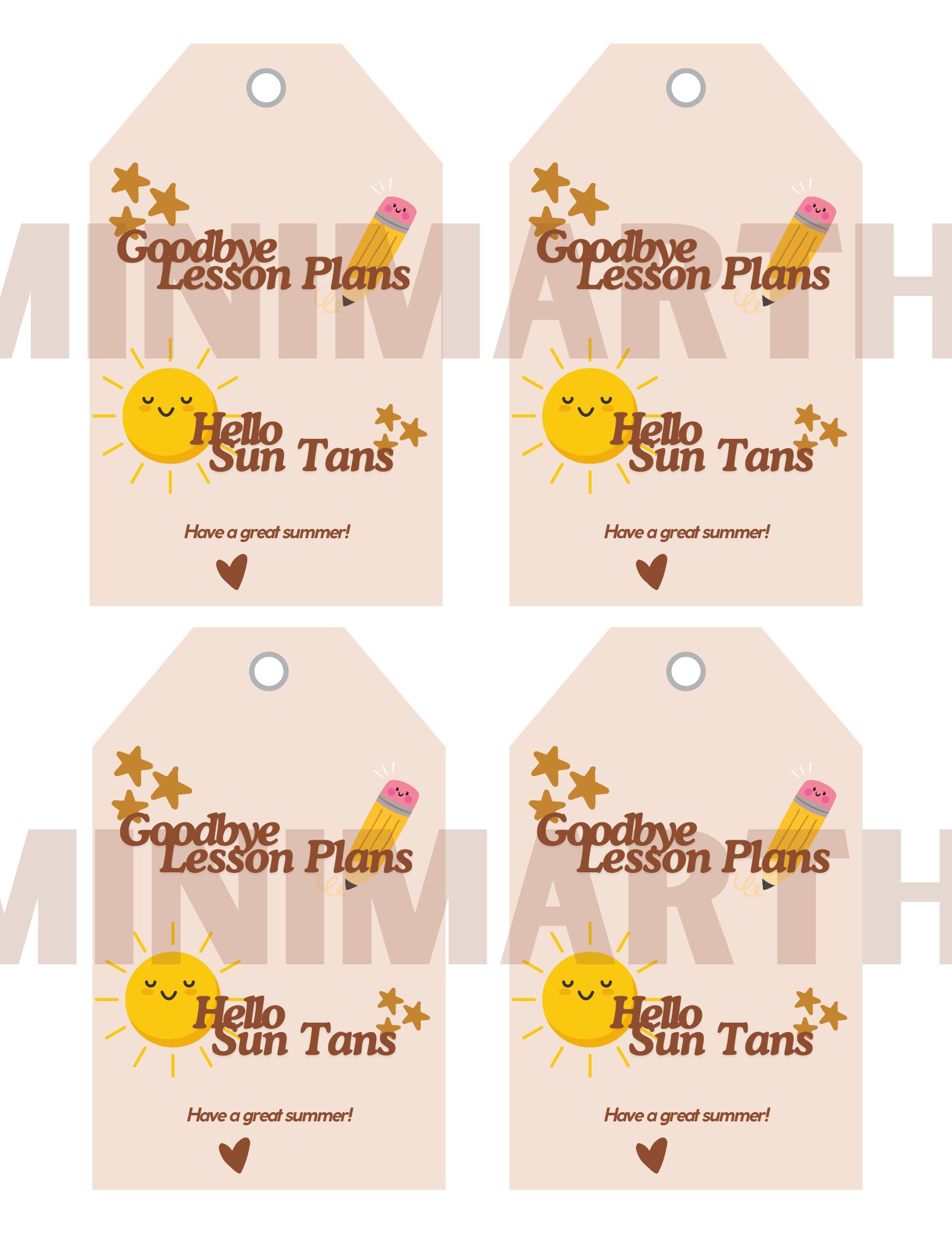 End of Year Teacher Gift Tag, Goodbye Lesson Plans, Hello Sun Tans ...