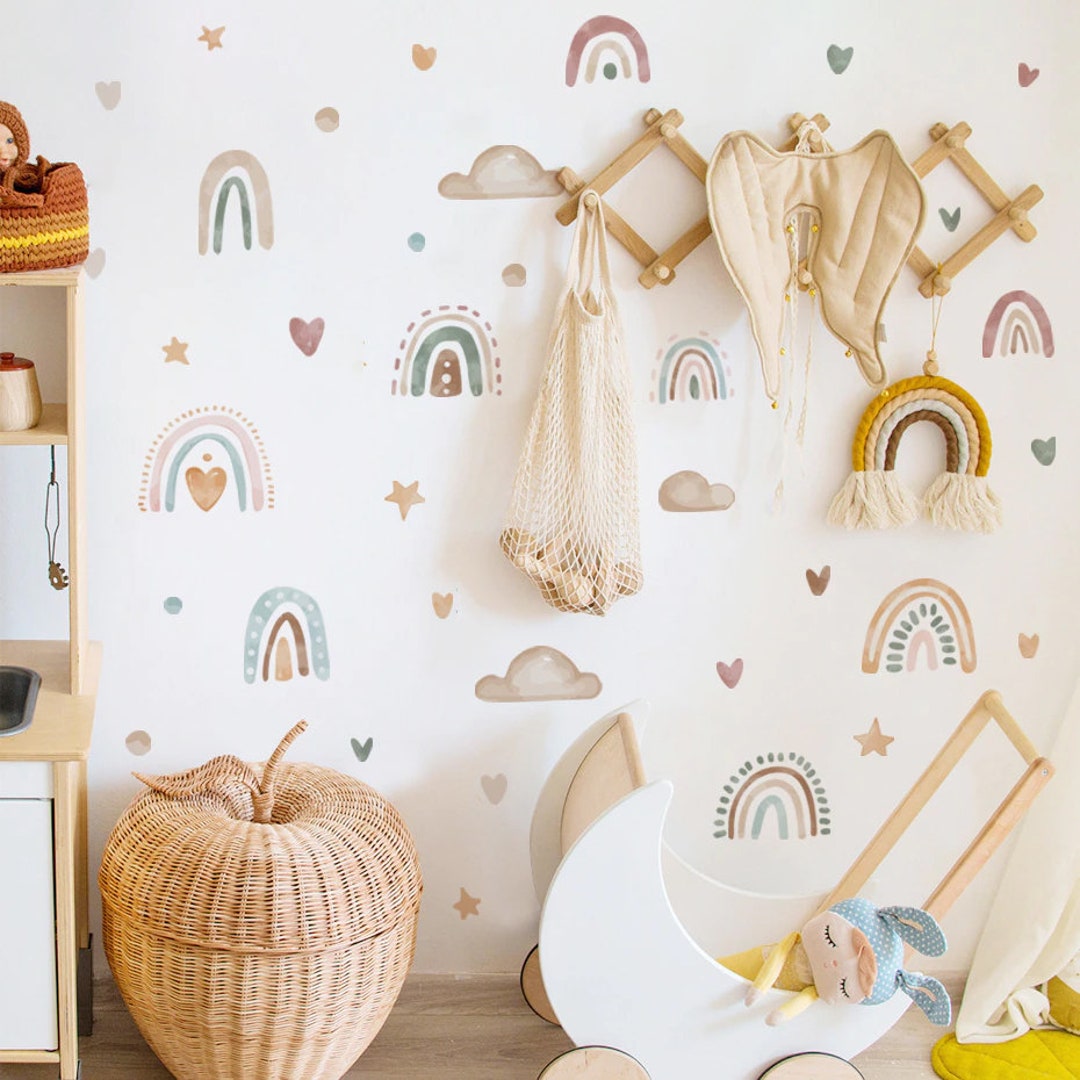 Boho PASTEL RAINBOW Cloud Decals | Boho Nursery Wall Decal Stickers ...