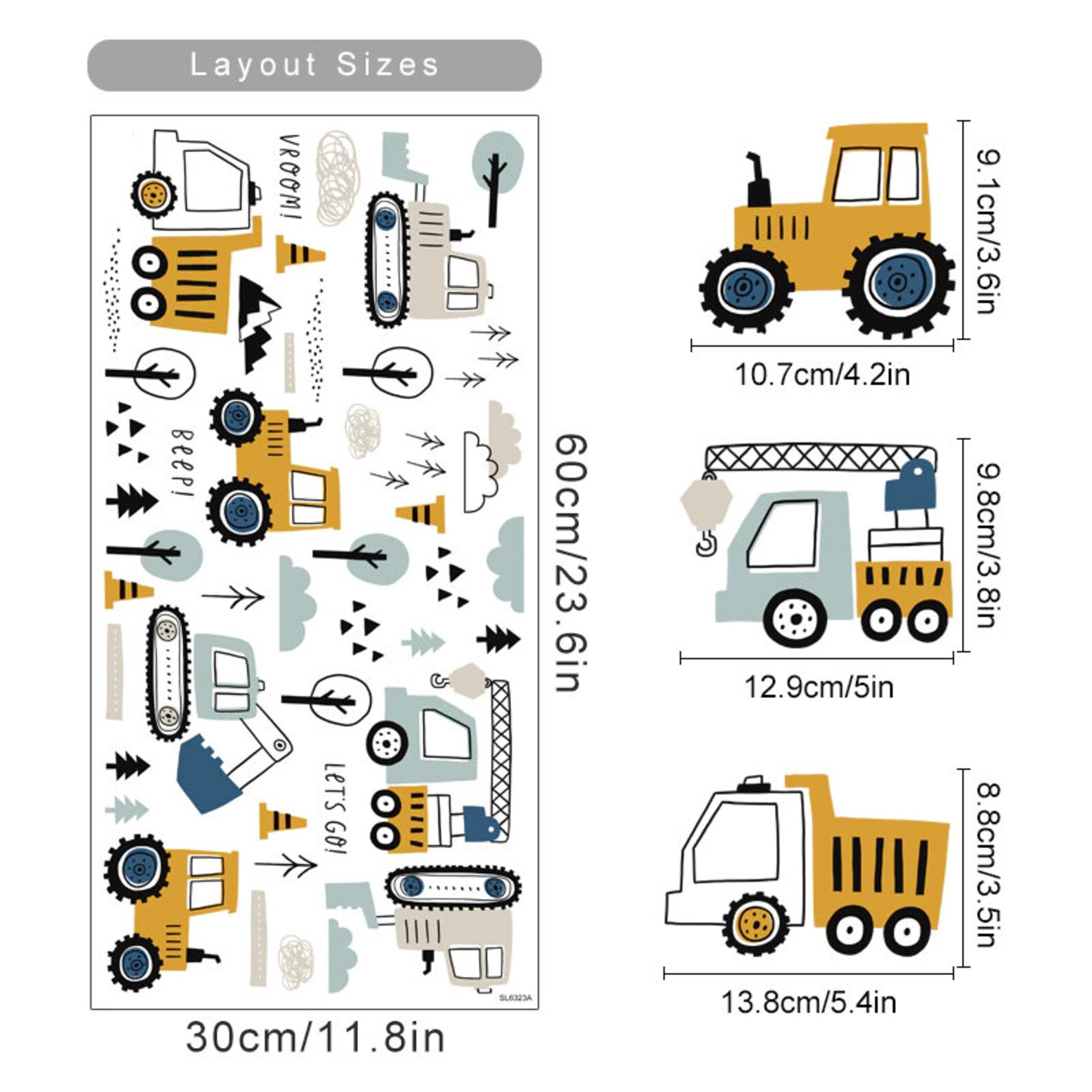 Kids Construction Wall Decals, Boys Wall Decals, TRUCKS and DIGGERS ...