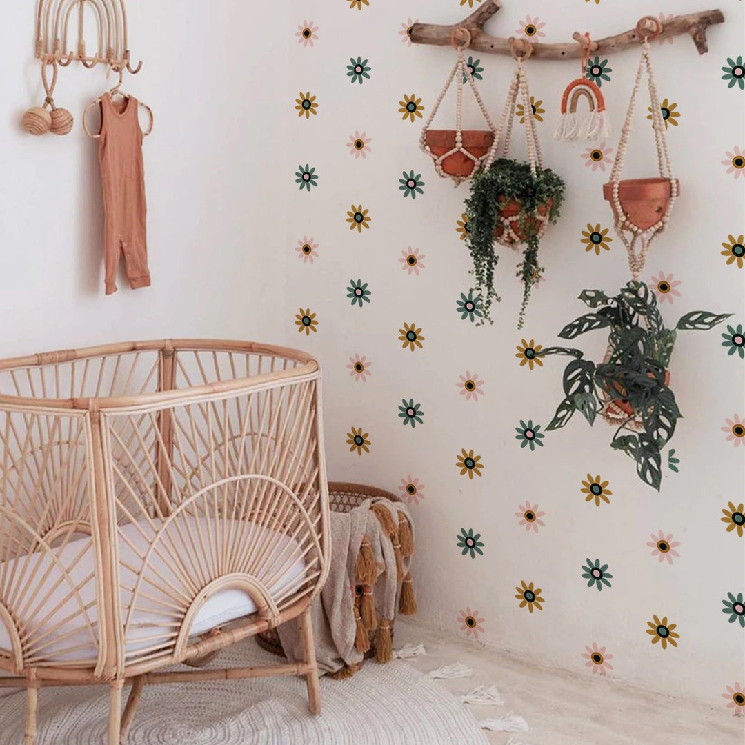 Boho Floral DAISY Flower Wall Decals, Daisy Wall Decals, Boho Nursery ...