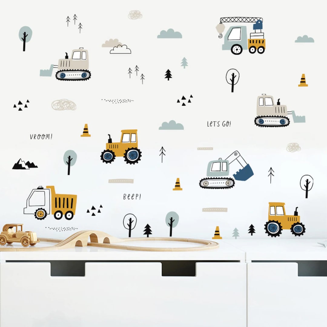Kids Construction Wall Decals, Boys Wall Decals, TRUCKS and DIGGERS ...
