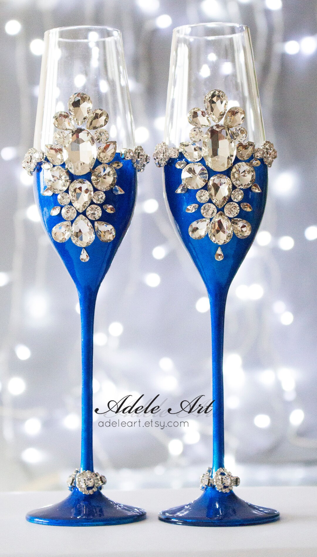 Personalized Tall Champagne BLUE Color Wedding Flutes, Set of 2 ...