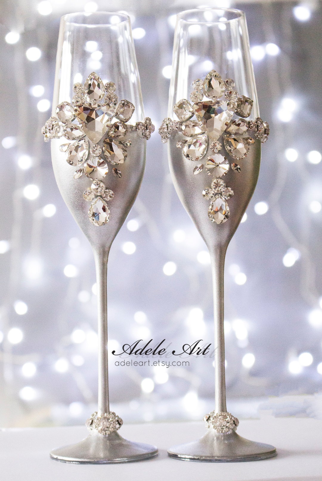 Personalized Tall Champagne SILVER Color Wedding Flutes, Set of 2 ...