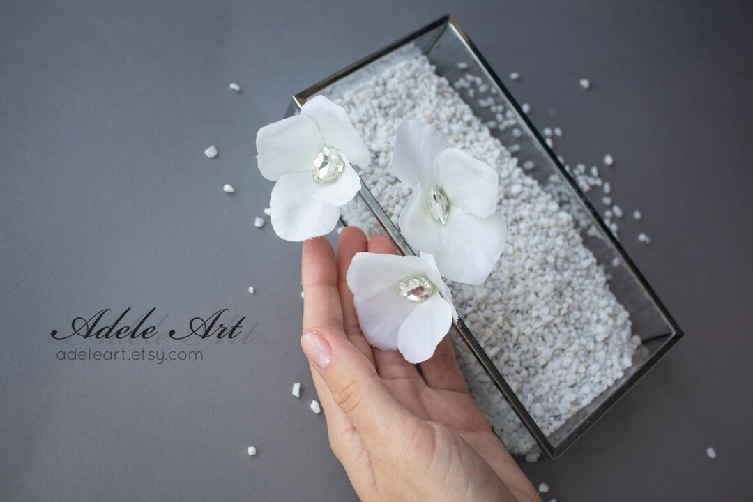 White Flower Wedding Hair Pin, Crystal Hair Pin, Bridal Hair, Luxury ...