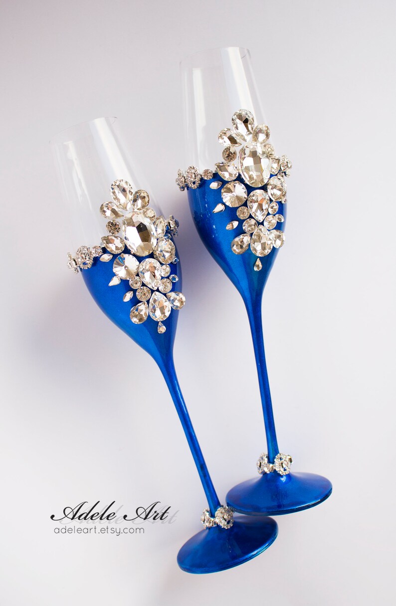 Personalized Tall Champagne BLUE Color Wedding Flutes Set of - Etsy