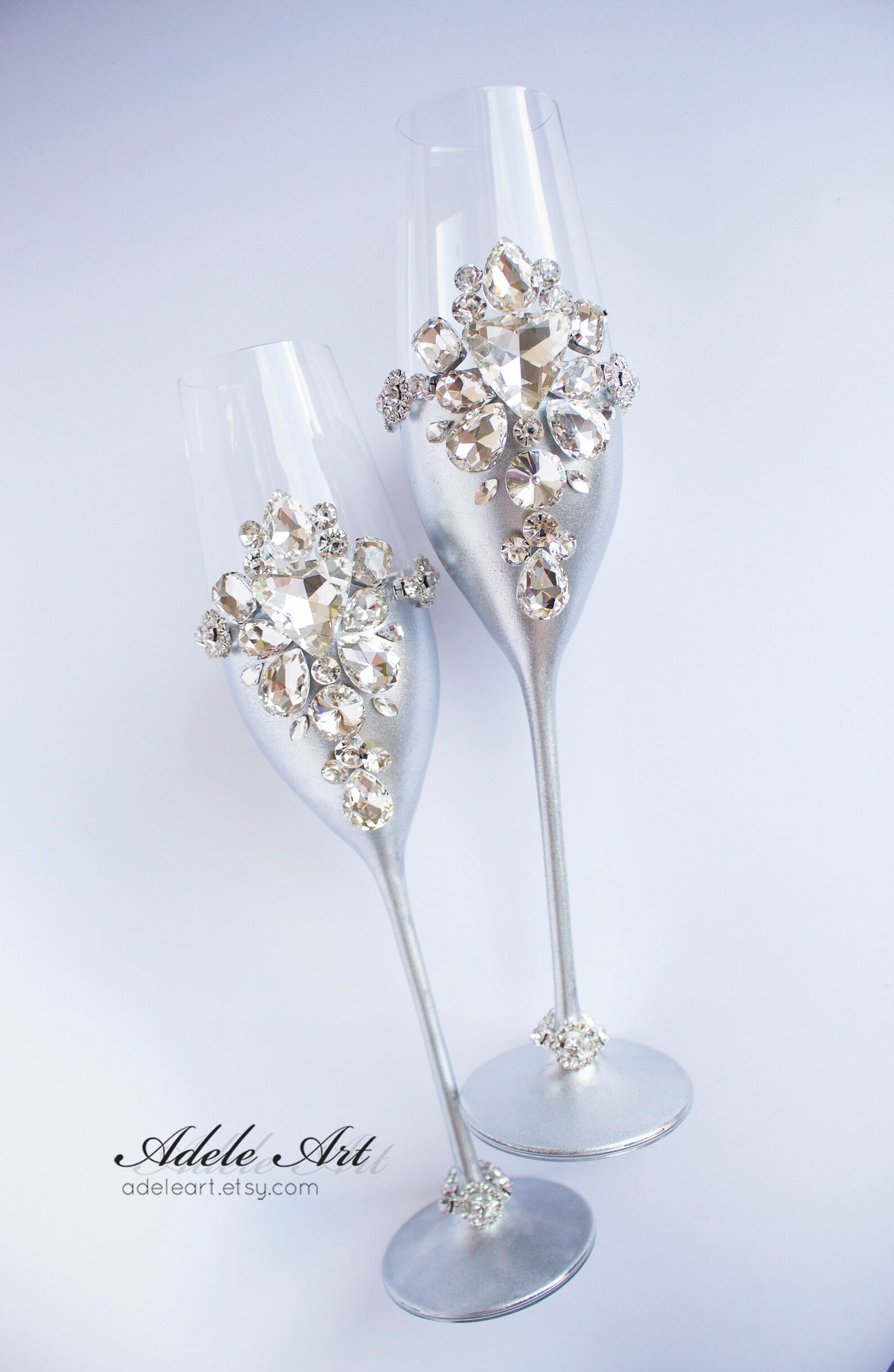 Personalized Tall Champagne SILVER Color Wedding Flutes Set - Etsy