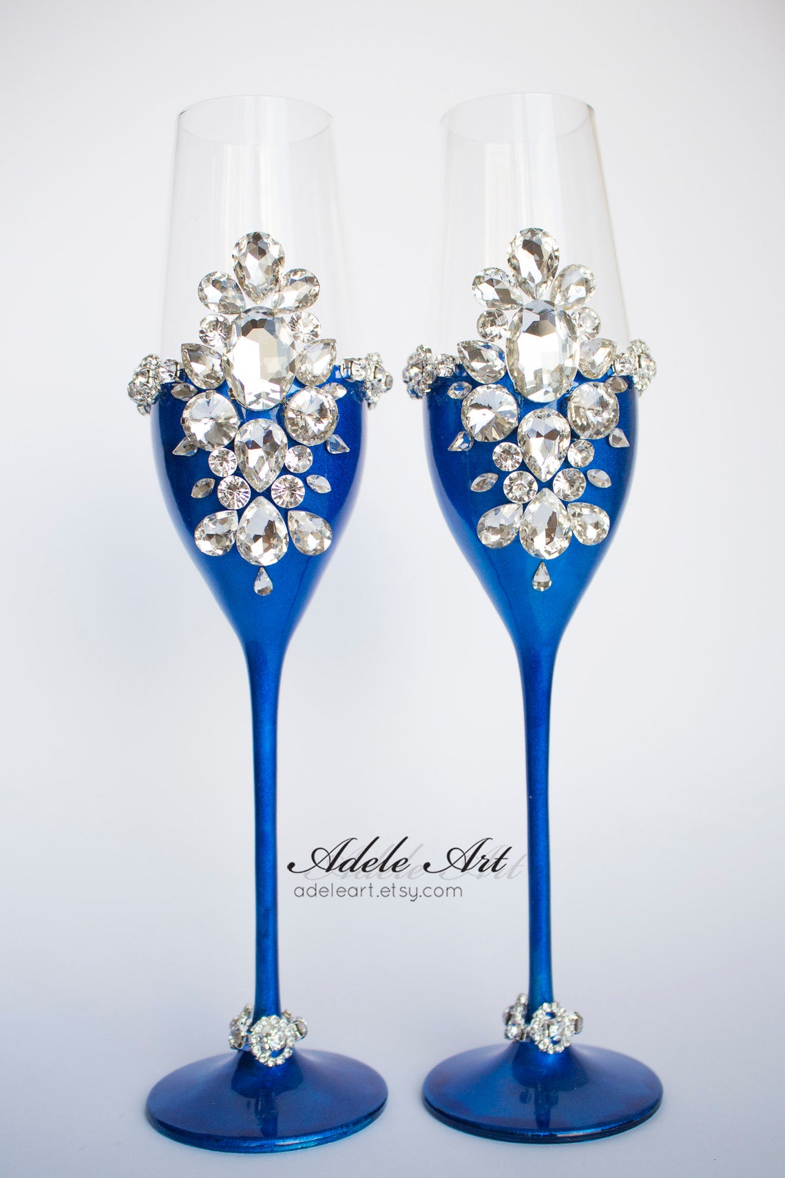 Personalized Tall Champagne BLUE Color Wedding Flutes Set of - Etsy