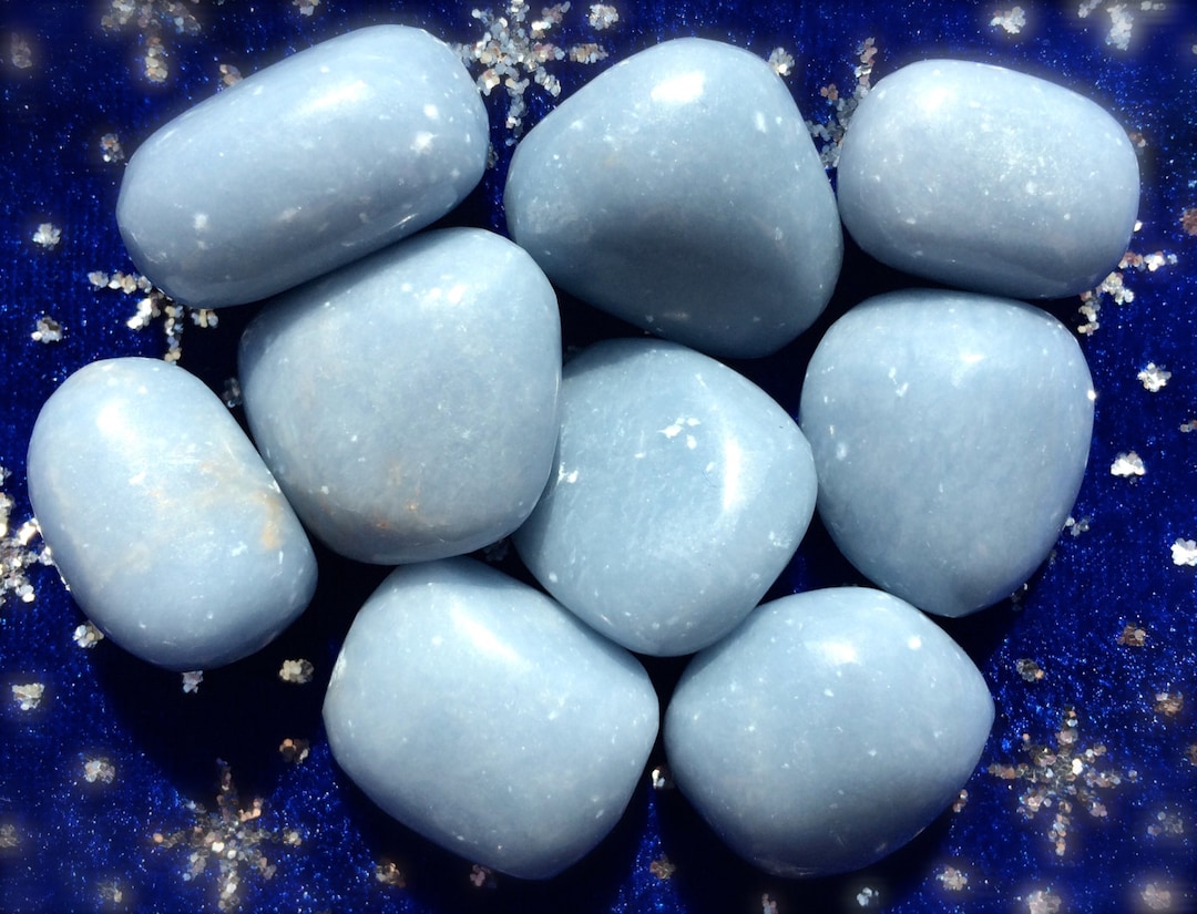 Angelite Natural Tumbled, Tumbled Angelite, Chakra, Crystal Grid, Pagan ...