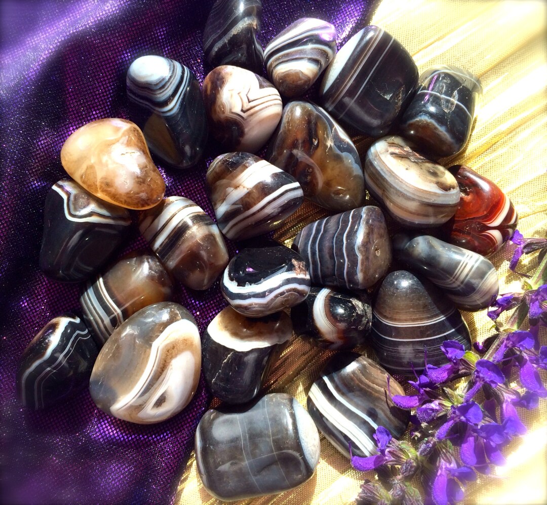Tumbled Banded Black Agate, FULL MOON CHARGED, Chakra, Reiki ...