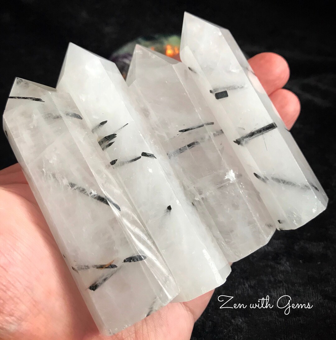 Tourmalinated Quartz Point, Crystal Grid, Chakra, Reiki, Use in Tarot ...