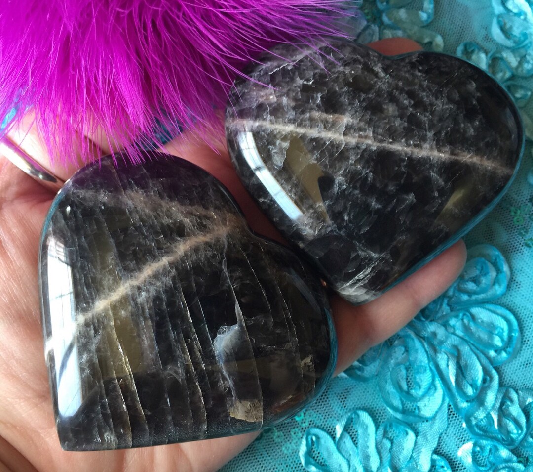 Black Moonstone Heart, Large Heart, Crystal Grid, Meditation, Pagan ...
