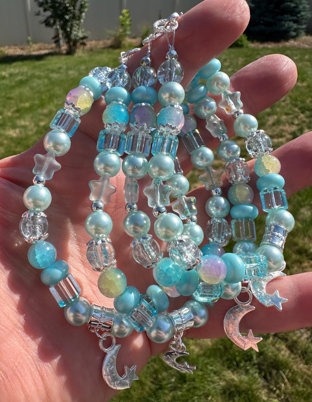 Blue Moon Bracelet, Porcelian and Glass Beads, Baby Blue Bracelet ...