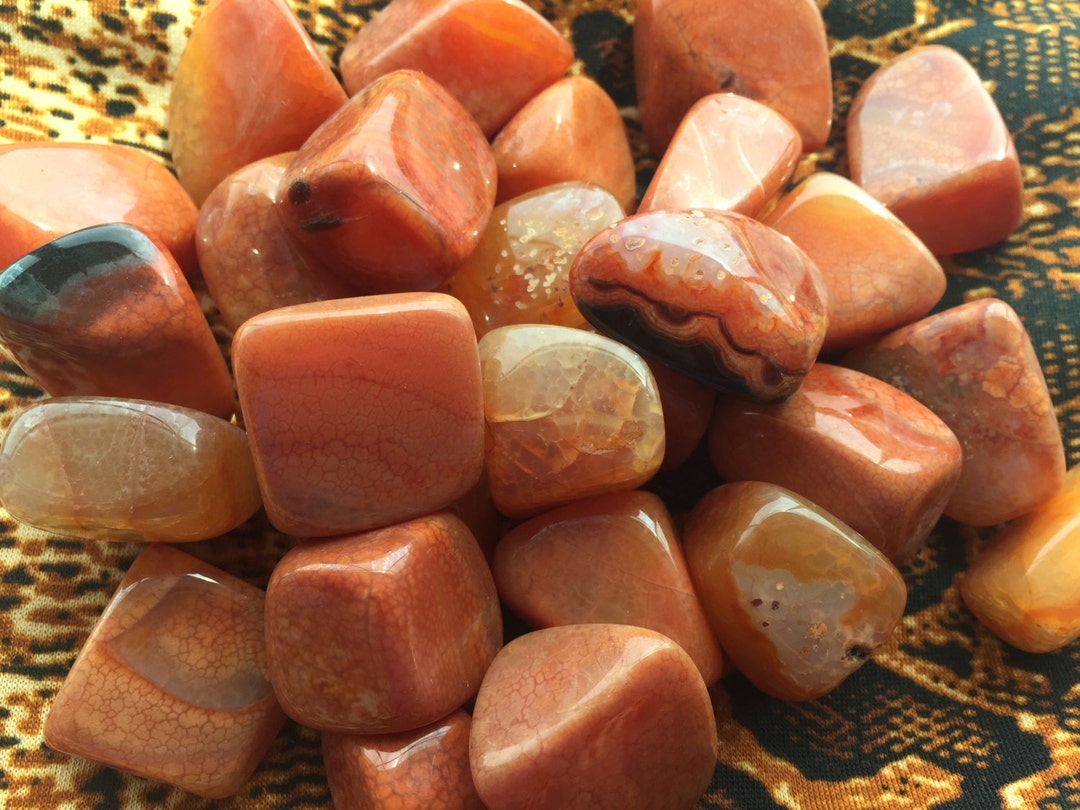 Large Red Fire Snakeskin Agate, Tumbled Red Fire Agate, Tumbled Agate ...