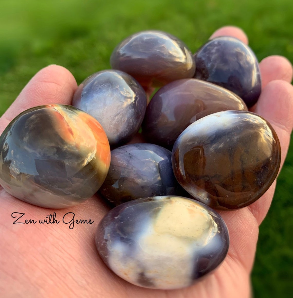 Violet Agate, Natural Violet Agate, Tumbled Agate, Chakra, Crystal Grid ...