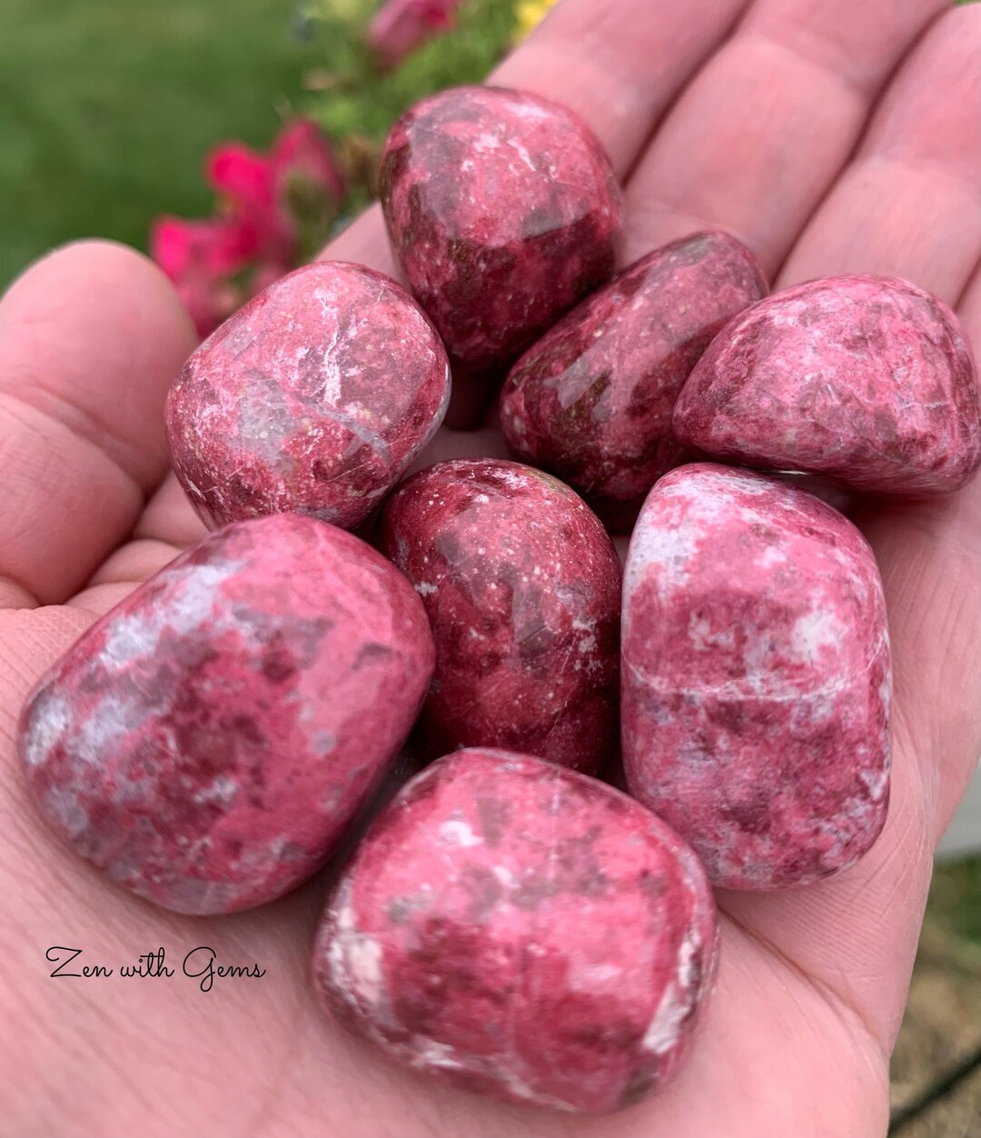 Thulite Norway, Rare Tumbled Thulite, Natural Thulite, Crystal Grid, Heart Chakra, Reiki, Pagan ...