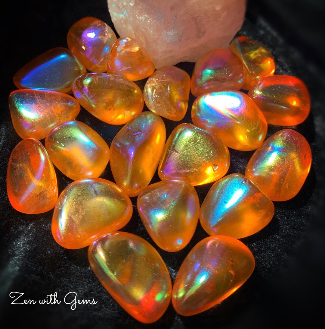 Orange Aura Quartz, Tangerine Aura Quartz, Tumbled Aura Quartz, Crystal ...