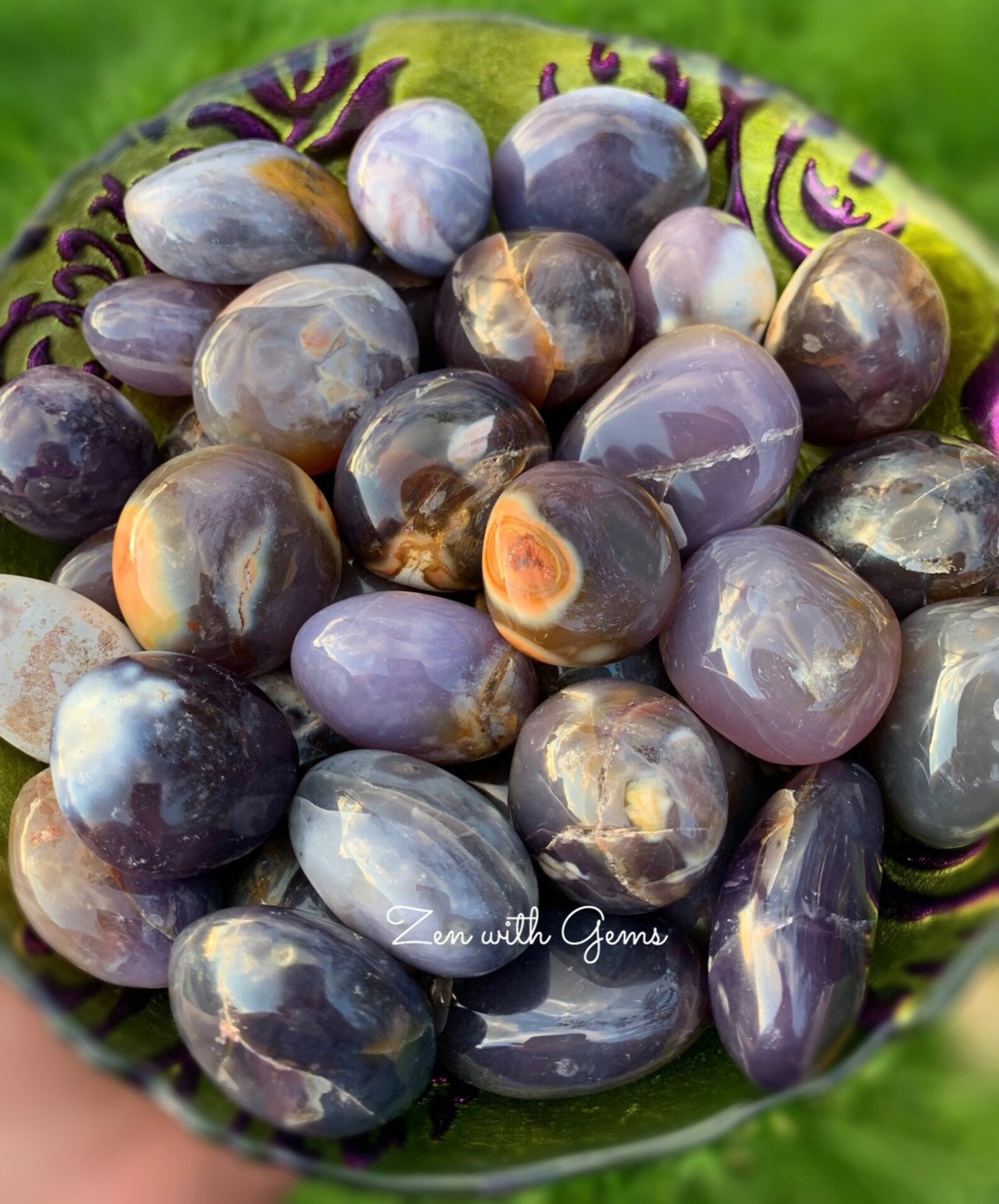 Violet Agate, Natural Violet Agate, Tumbled Agate, Chakra, Crystal Grid ...