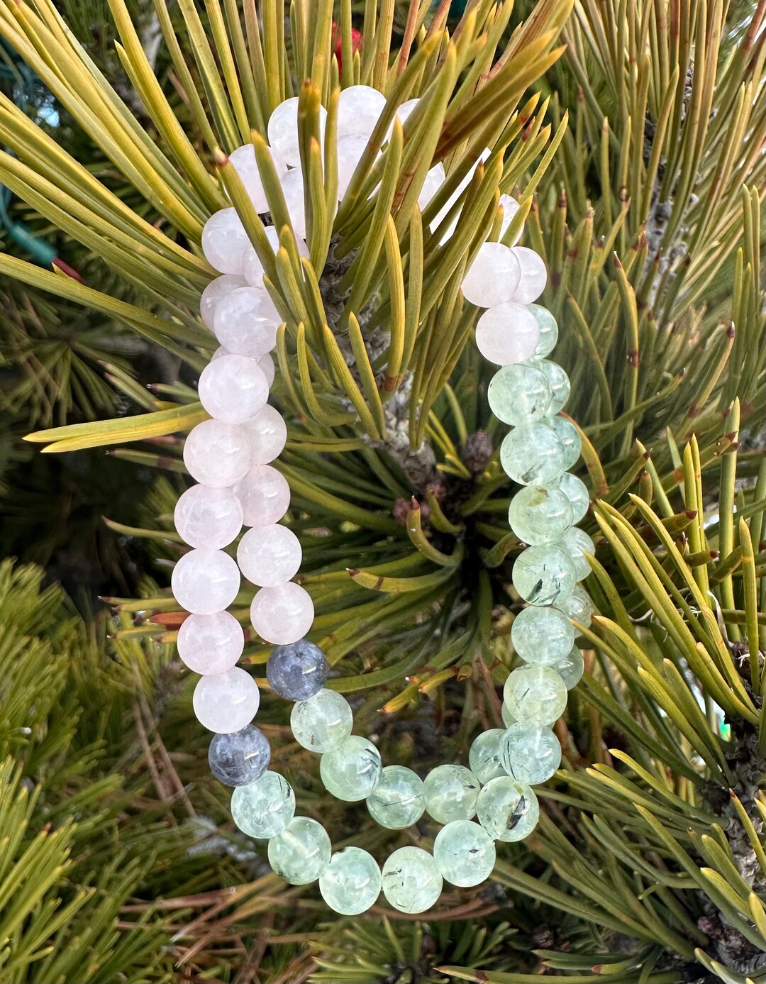 Warm Hug Bracelet, Prehnite With Rutile, Rose Quartz, Iolite ...