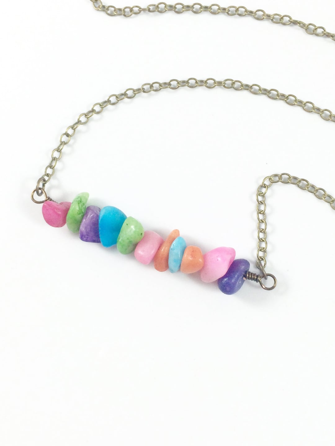 Rainbow Gemstone Necklace Rainbow Bead Necklace Stone Chip Necklace ...