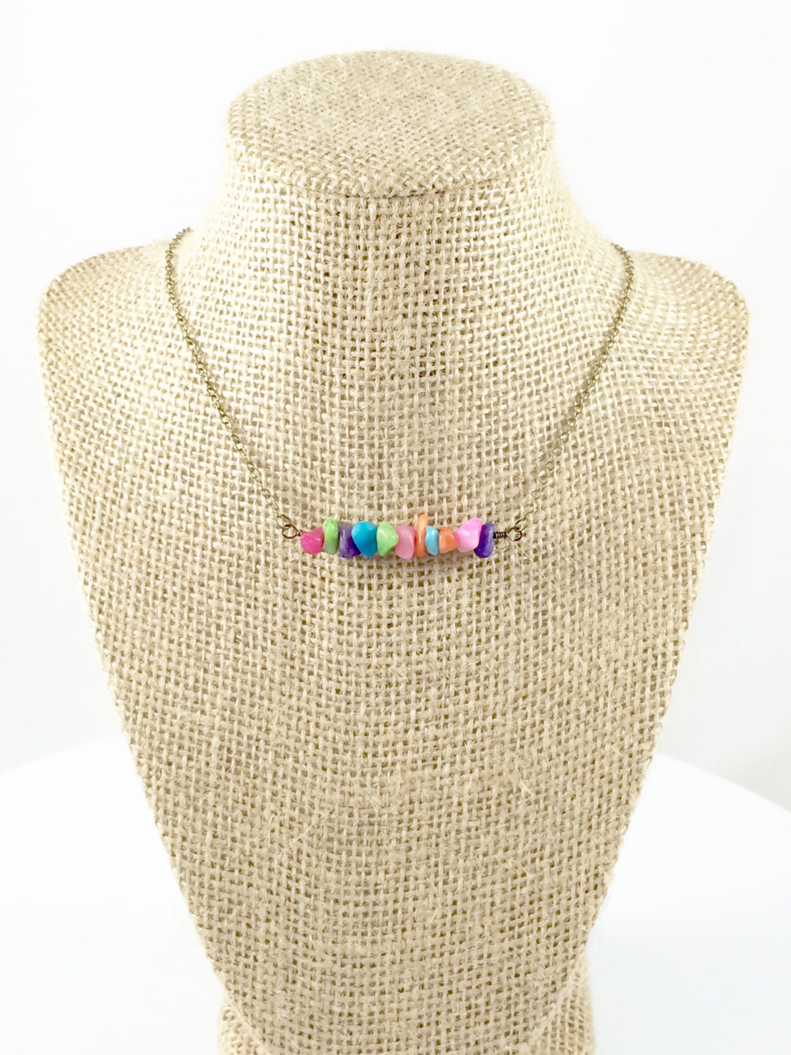 Rainbow Gemstone Necklace Rainbow Bead Necklace Stone Chip - Etsy