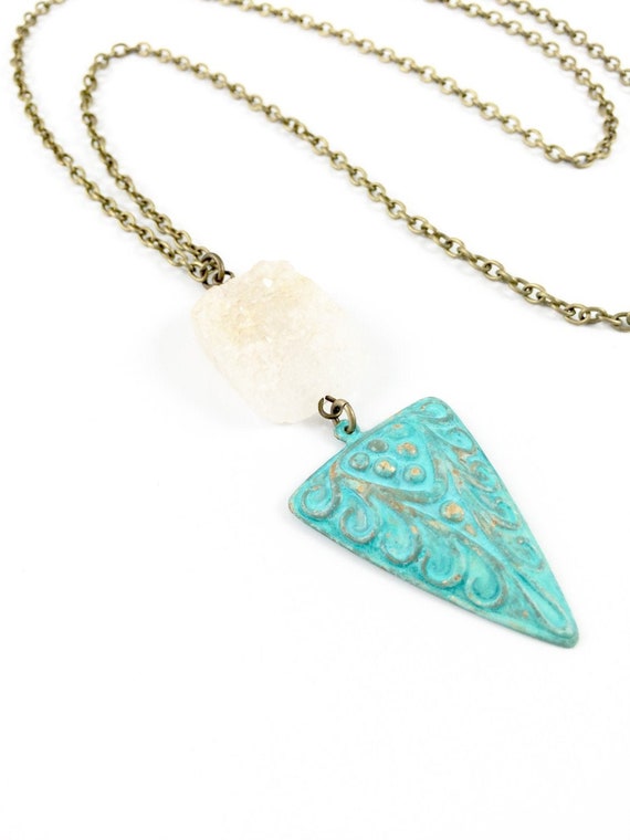Long Triangle Necklace Stone Triangle Necklace Turquoise | Etsy