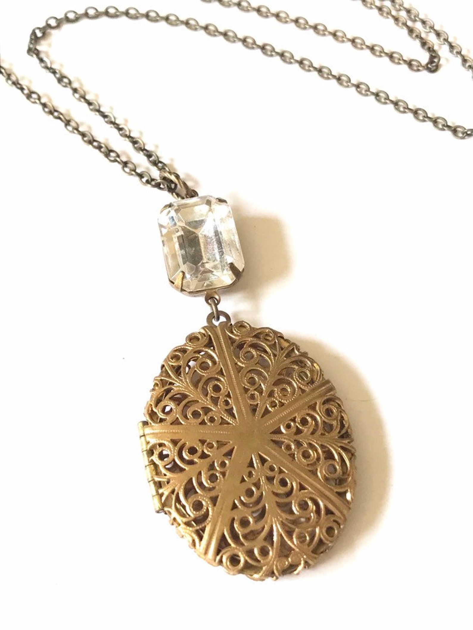 Women Locket Necklace Crystal Locket Necklace Large Locket - Etsy