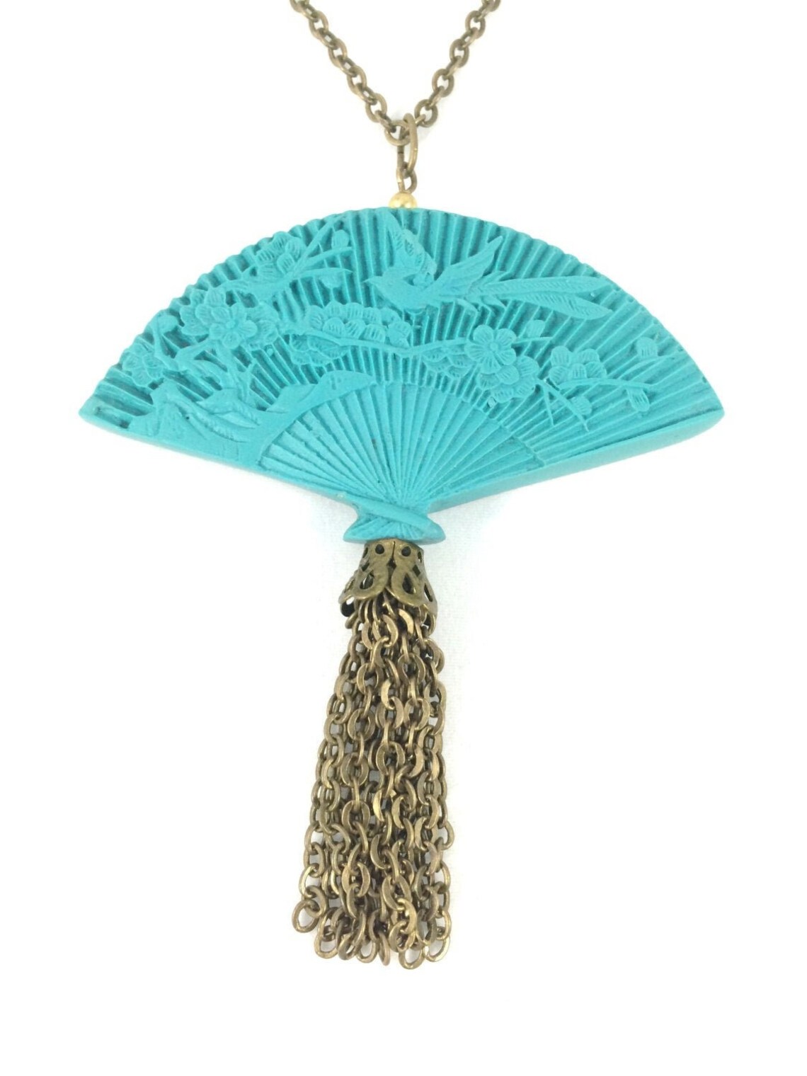 Turquoise Fan Necklace: Polymer Clay Tassel Pendant, Boho Jewelry - Etsy