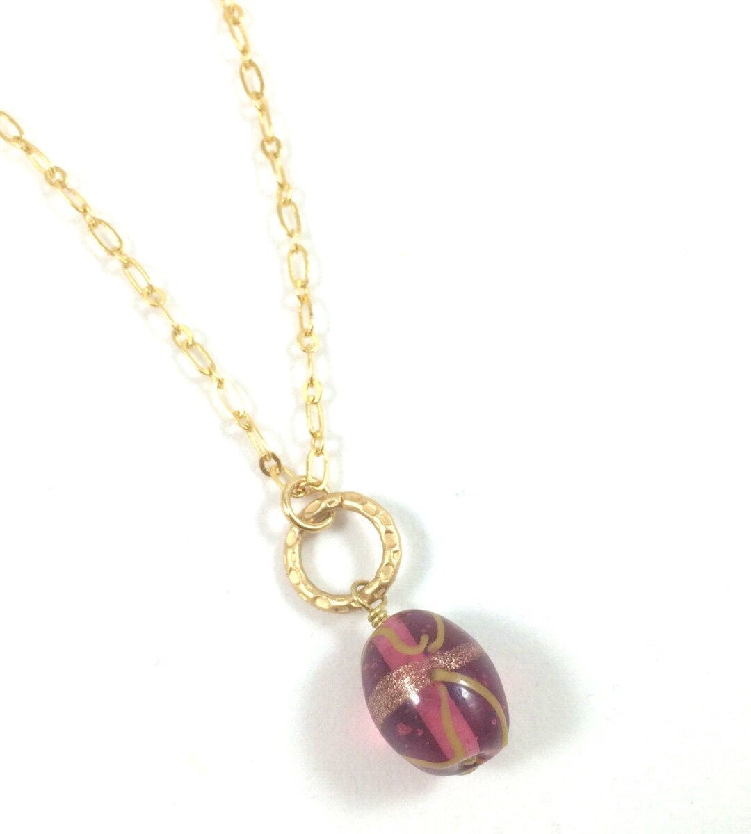 Red Gold Necklace, Red Lampwork Necklace, Lampwork Pendant Necklace ...