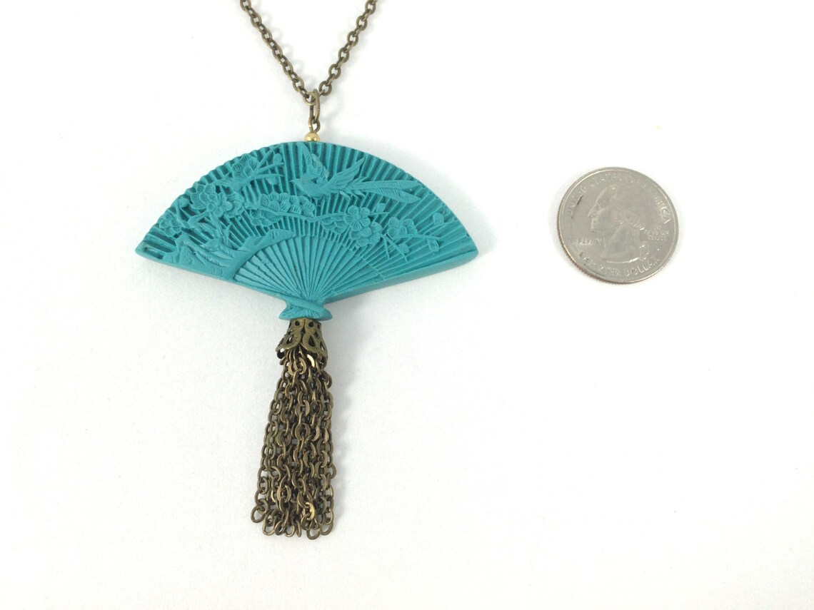 Turquoise Fan Necklace: Polymer Clay Tassel Pendant, Boho Jewelry - Etsy