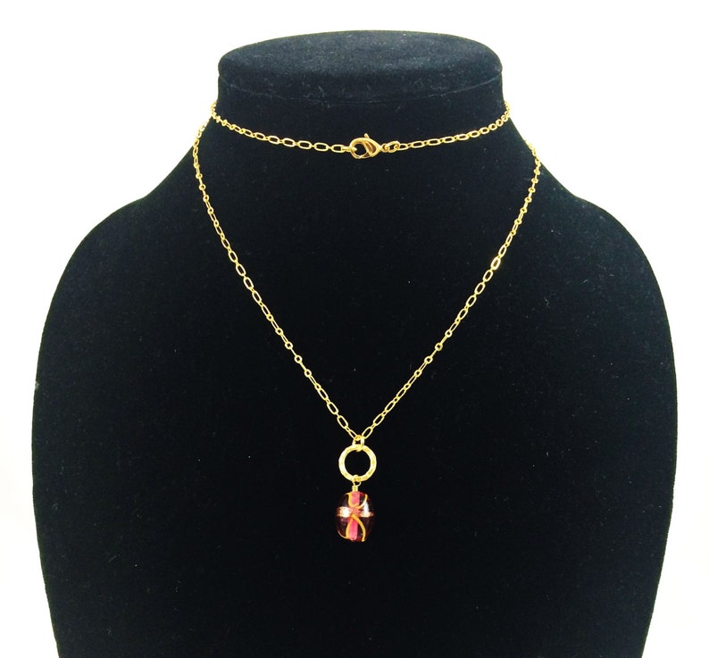 Red Gold Necklace Red Lampwork Necklace Lampwork Pendant | Etsy