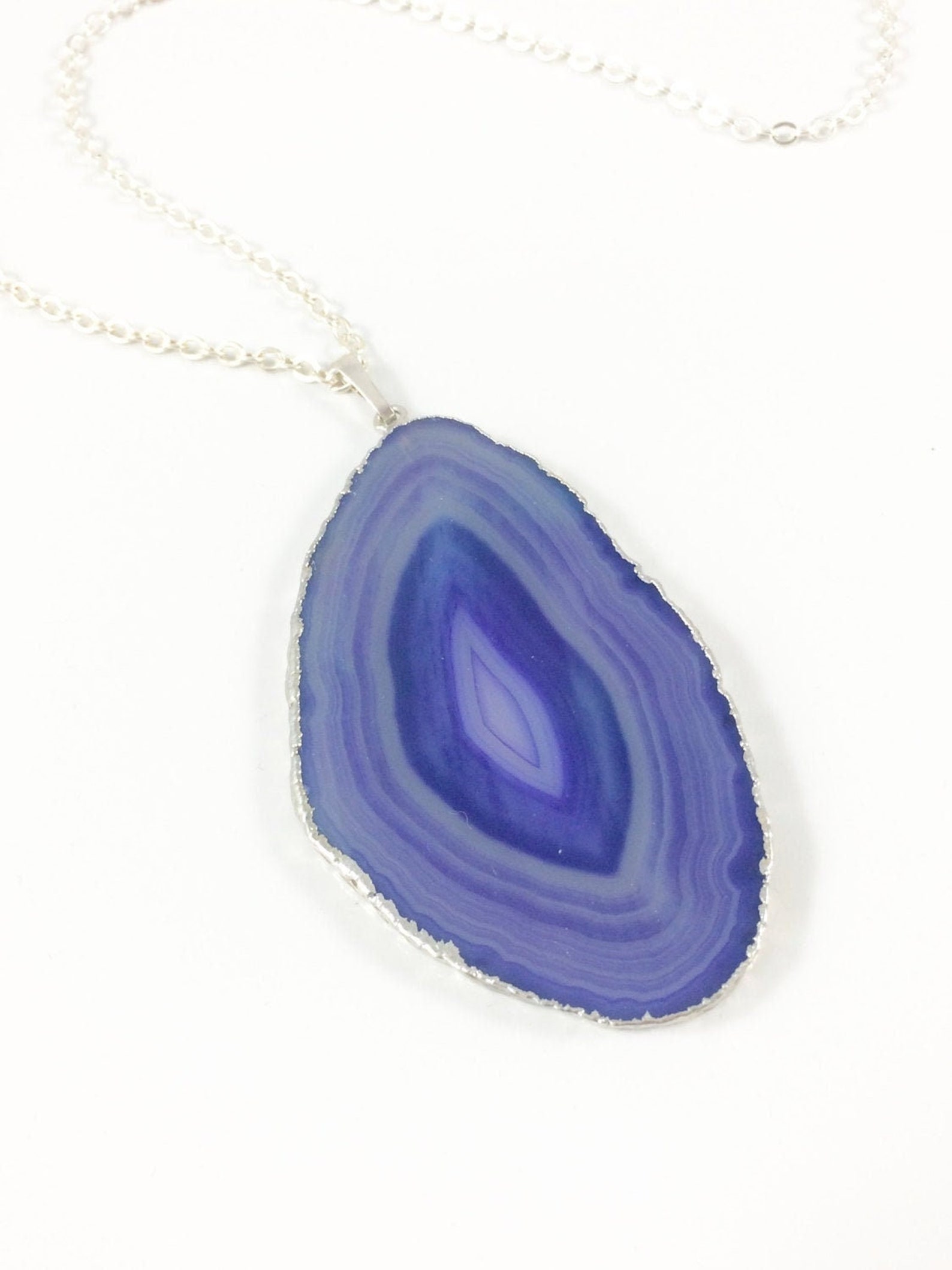 Agate Slice Necklace Agate Stone Necklace Purple Agate - Etsy