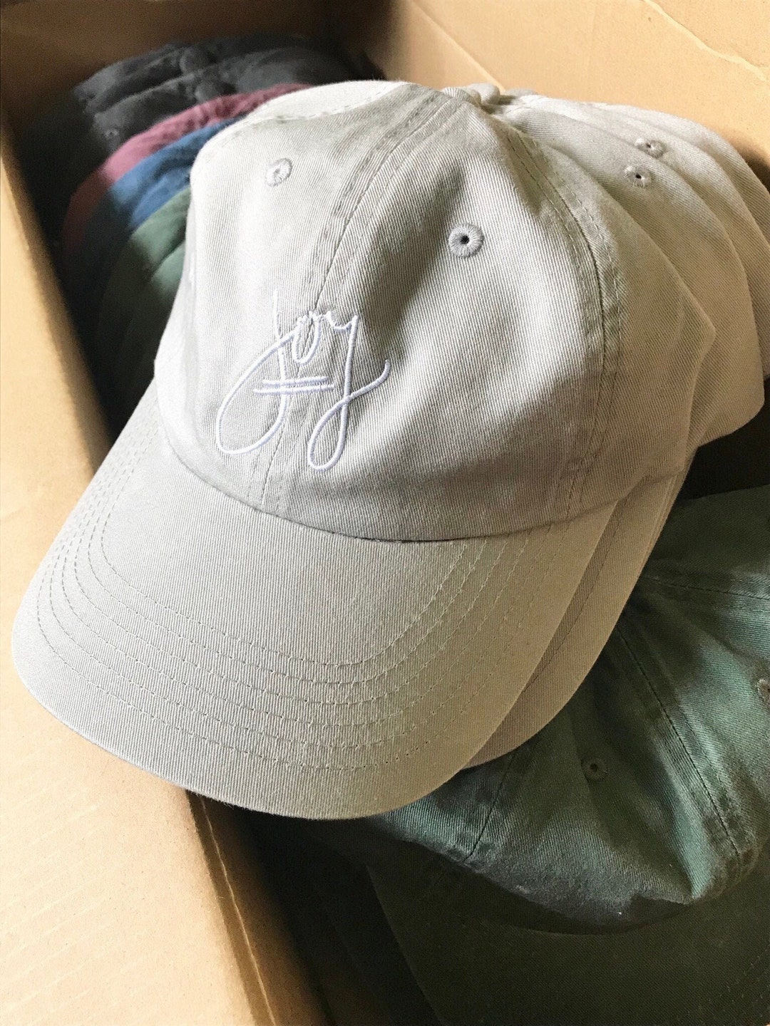 Grey Embroidered Baseball Cap, "joy" Handwriting, Mom Gift - Etsy