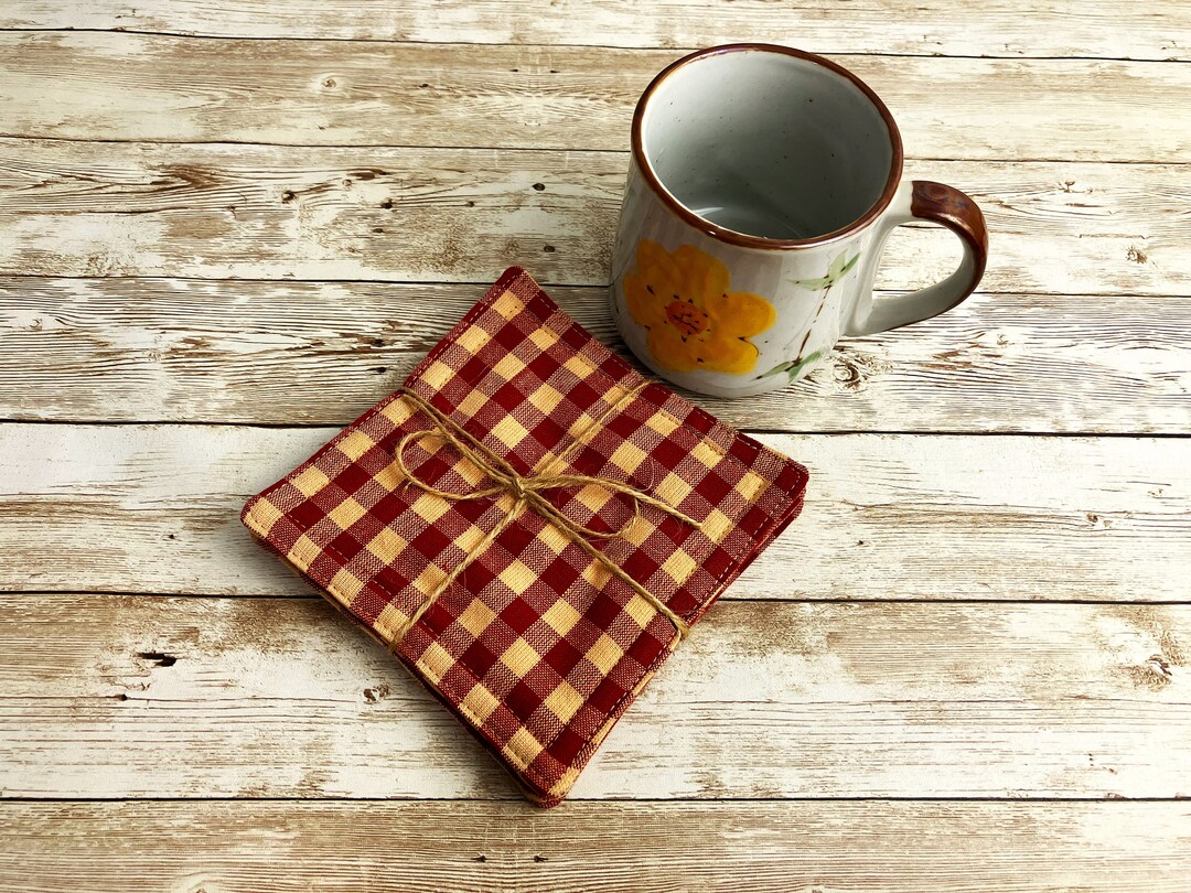 Fabric Coasters Set, Primitive Home Decor, Rustic Mug Rugs, Beverage ...
