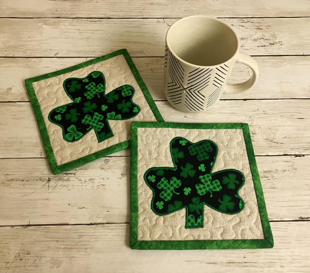 Quilted Shamrock Mug Rug Set, St. Patrick's Day Table Topper, Irish ...