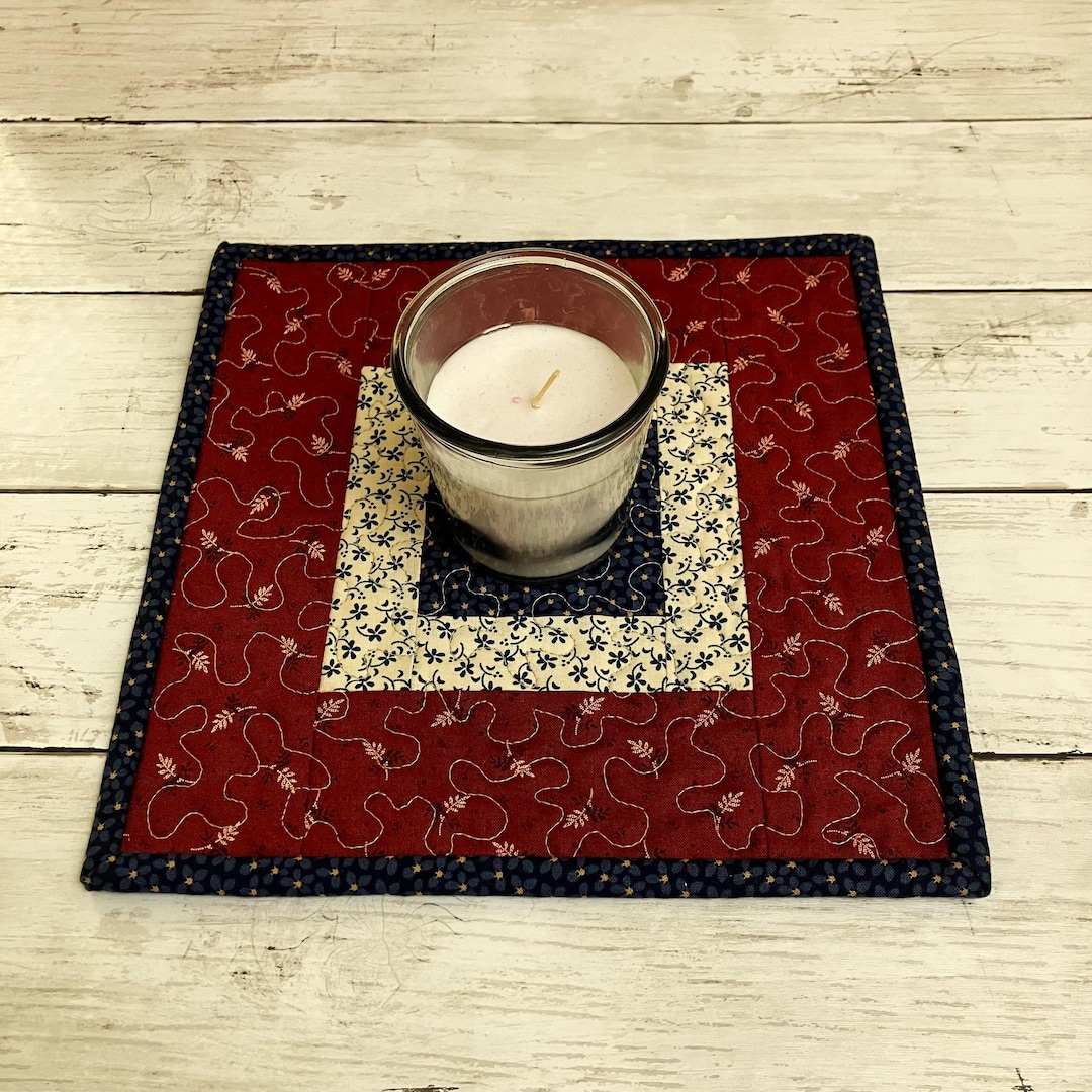 Quilted Candle Mat, Farmhouse Table Mat, Fabric Snack Mat, Square Table ...