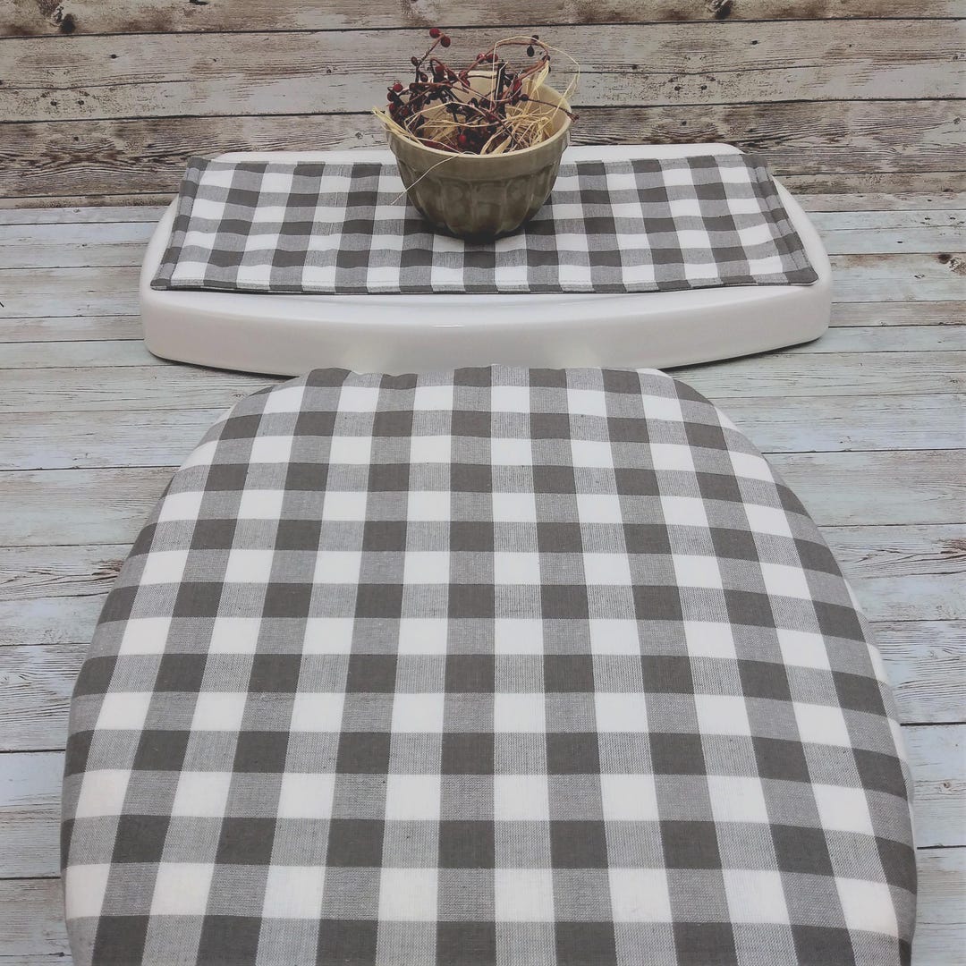 Toilet Seat Cover Set, Farmhouse Bathroom Decor, Gray White Buffalo ...
