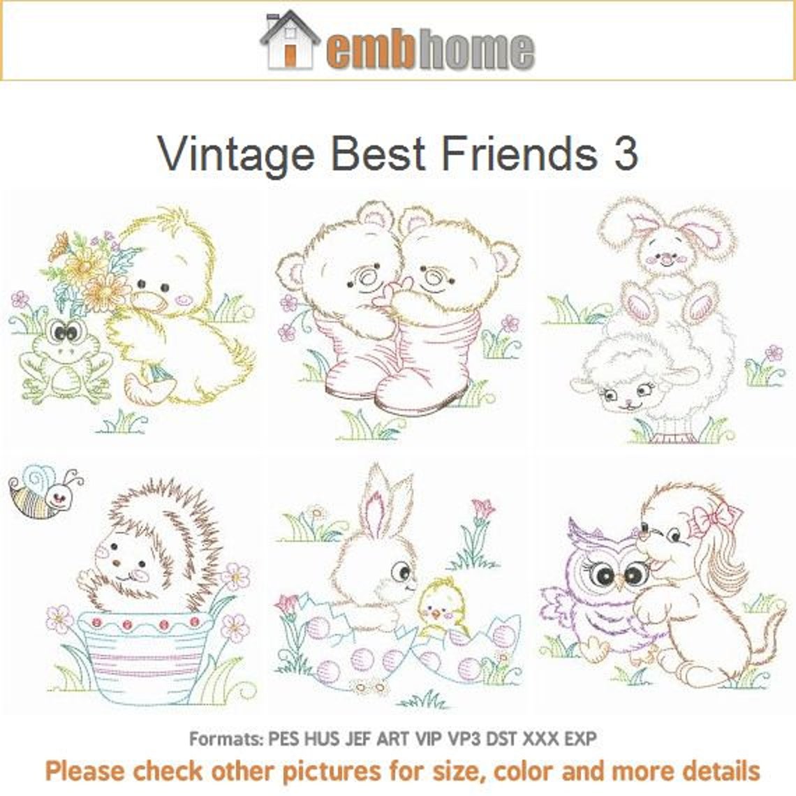Vintage Best Friends Machine Embroidery Designs Pack Instant - Etsy