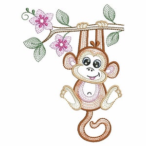 Rippled Little Monkey Machine Embroidery Designs Instant Download 4x4 ...