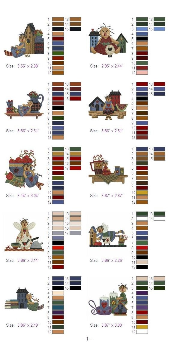 Country Ragdolls 2 Primitive Machine Embroidery Designs Pack Instant ...